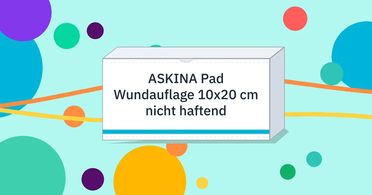 Symbolbild: Packung mit der Aufschrift ASKINA Pad Wundauflage 10x20 cm nicht haftend (PZN 12735830) – Verfügbarkeit und Bezug in Apotheken in Frankfurt am Main