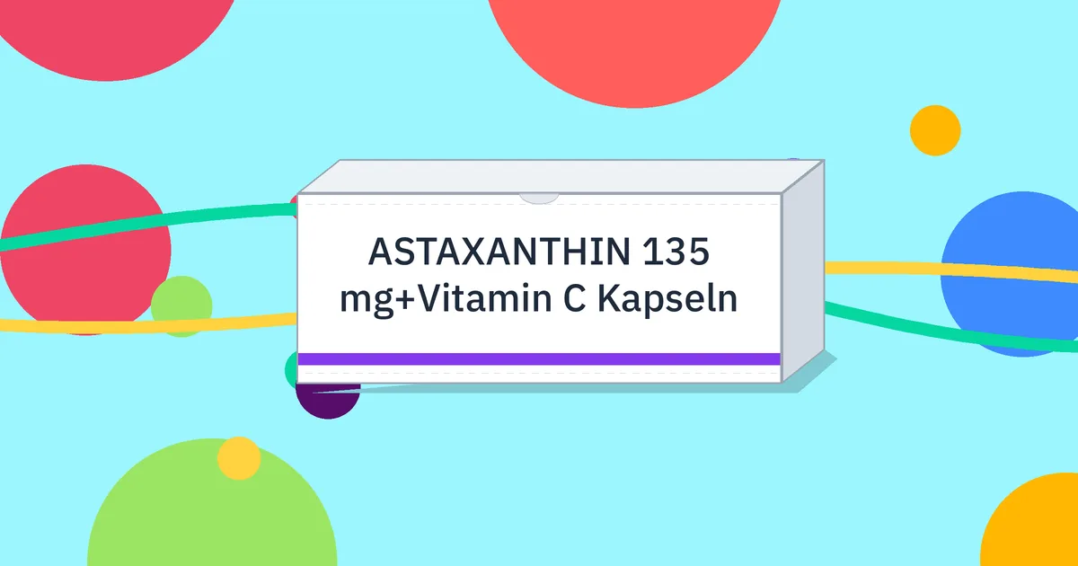 Symbolbild: Packung mit der Aufschrift ASTAXANTHIN 135 mg+Vitamin C Kapseln (PZN 10007256) – Verfügbarkeit und Bezug in Apotheken in Frankfurt am Main