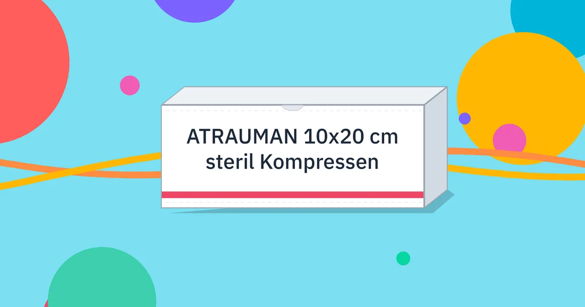 Symbolbild: Packung mit der Aufschrift ATRAUMAN 10x20 cm steril Kompressen (PZN 15824534) – Verfügbarkeit und Bezug in Apotheken in Frankfurt am Main