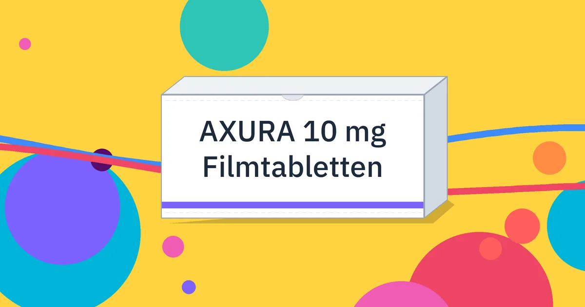 Symbolbild: Packung mit der Aufschrift AXURA 10 mg Filmtabletten (PZN 07415218) – Verfügbarkeit und Bezug in Apotheken in Frankfurt am Main