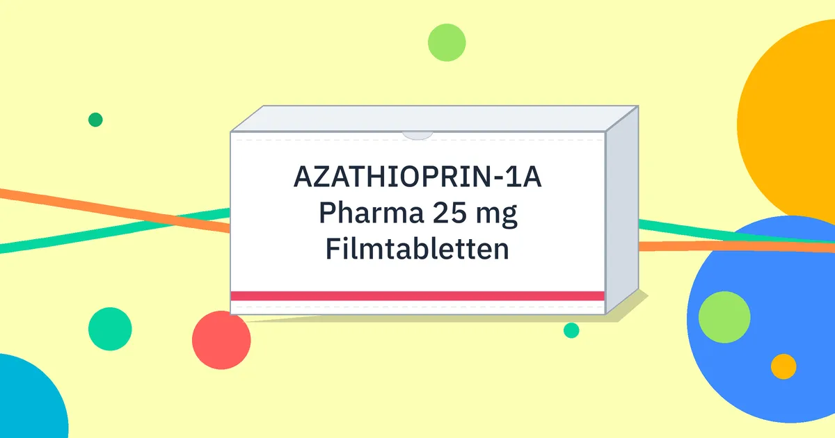 Symbolbild: Packung mit der Aufschrift AZATHIOPRIN-1A Pharma 25 mg Filmtabletten (PZN 04049902) – Verfügbarkeit und Bezug in Apotheken in Frankfurt am Main
