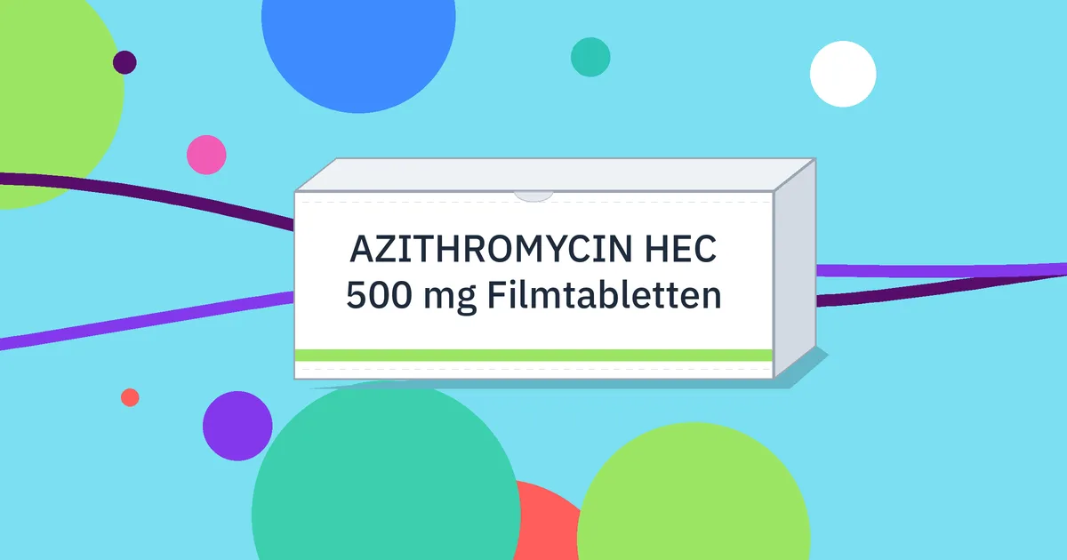 Symbolbild: Packung mit der Aufschrift AZITHROMYCIN HEC 500 mg Filmtabletten (PZN 10212298) – Verfügbarkeit und Bezug in Apotheken in Frankfurt am Main