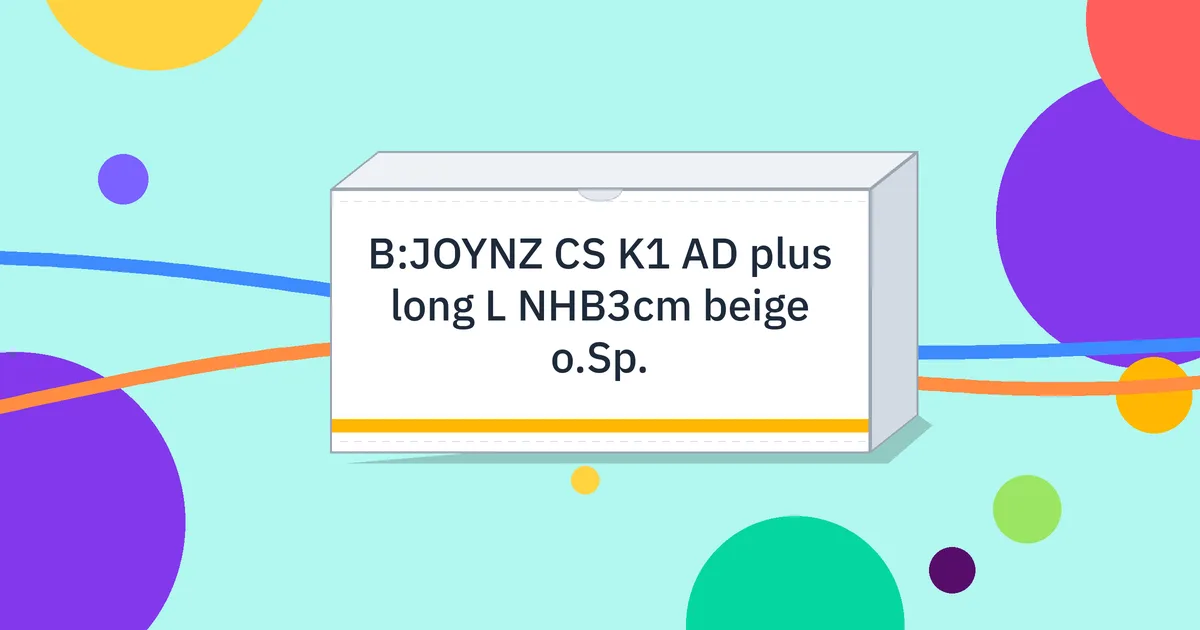 Symbolbild: Packung mit der Aufschrift B:JOYNZ CS K1 AD plus long L NHB3cm beige o.Sp. (PZN 20526419) – Verfügbarkeit und Bezug in Apotheken in Frankfurt am Main