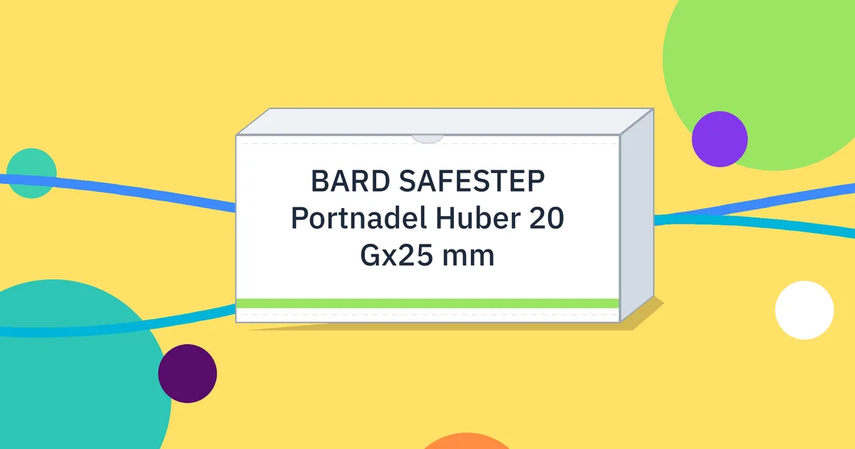 Symbolbild: Packung mit der Aufschrift BARD SAFESTEP Portnadel Huber 20 Gx25 mm (PZN 17296358) – Verfügbarkeit und Bezug in Apotheken in Frankfurt am Main