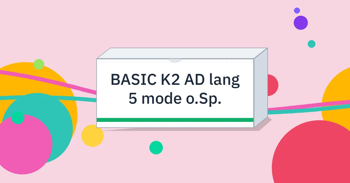 Symbolbild: Packung mit der Aufschrift BASIC K2 AD lang 5 mode o.Sp. (PZN 20265456) – Verfügbarkeit und Bezug in Apotheken in Frankfurt am Main