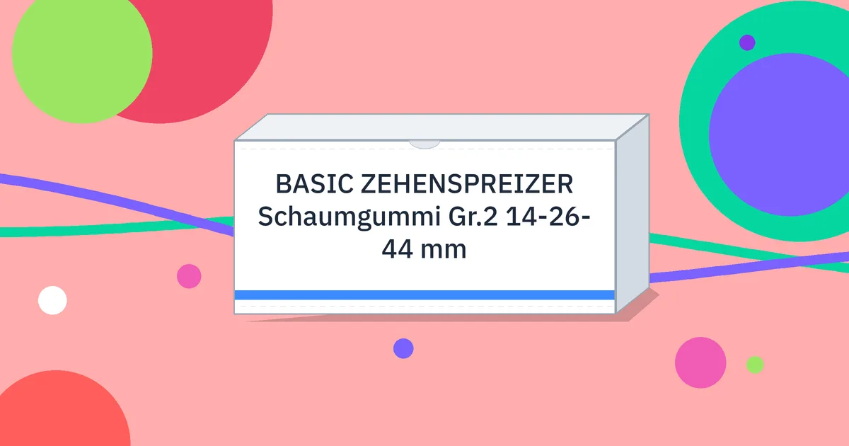 Symbolbild: Packung mit der Aufschrift BASIC ZEHENSPREIZER Schaumgummi Gr.2 14-26-44 mm (PZN 15380646) – Verfügbarkeit und Bezug in Apotheken in Frankfurt am Main