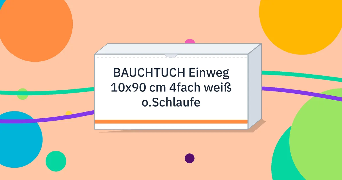 Symbolbild: Packung mit der Aufschrift BAUCHTUCH Einweg 10x90 cm 4fach weiß o.Schlaufe (PZN 00953705) – Verfügbarkeit und Bezug in Apotheken in Frankfurt am Main