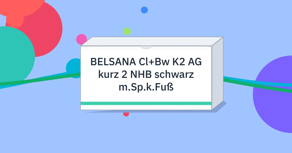 Symbolbild: Packung mit der Aufschrift BELSANA Cl+Bw K2 AG kurz 2 NHB schwarz m.Sp.k.Fuß (PZN 12242949) – Verfügbarkeit und Bezug in Apotheken in Frankfurt am Main