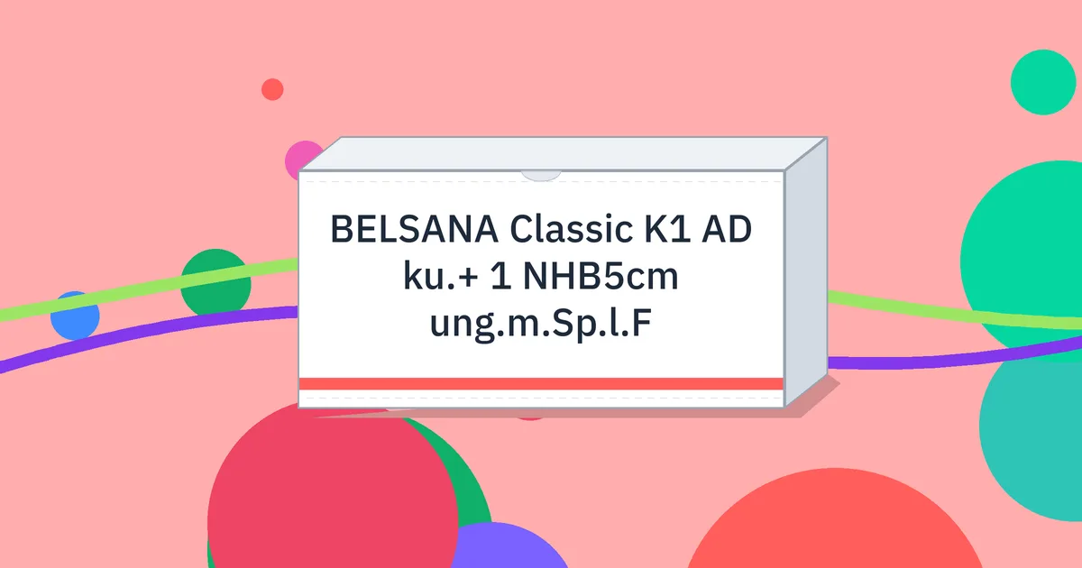 Symbolbild: Packung mit der Aufschrift BELSANA Classic K1 AD ku.+ 1 NHB5cm ung.m.Sp.l.F (PZN 19254648) – Verfügbarkeit und Bezug in Apotheken in Frankfurt am Main