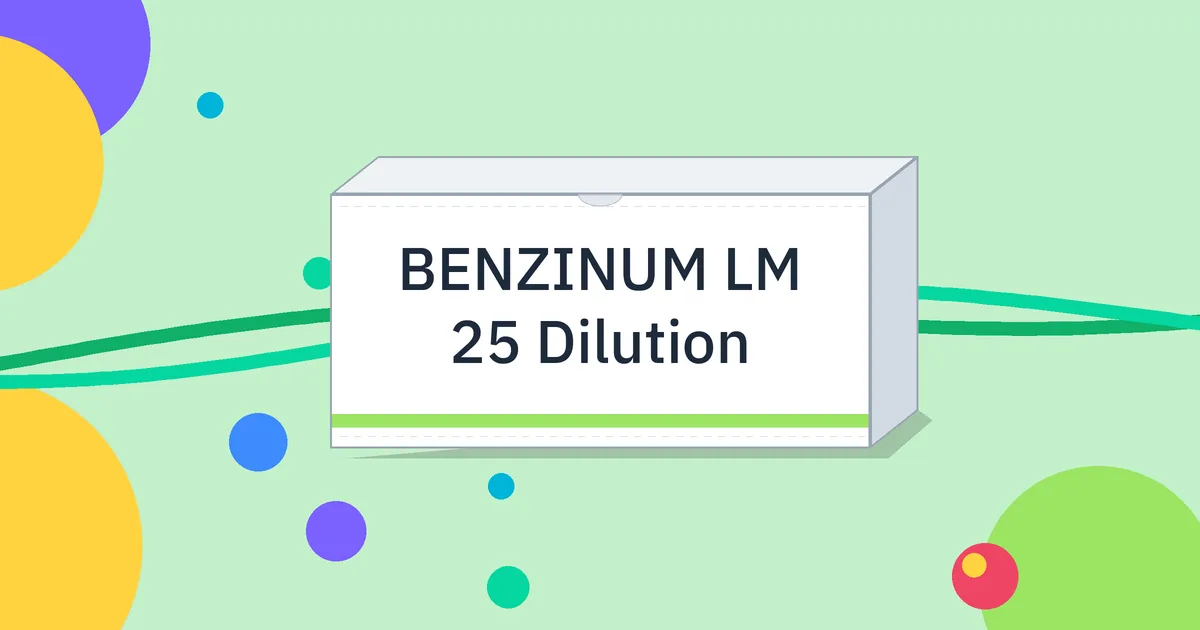 Symbolbild: Packung mit der Aufschrift BENZINUM LM 25 Dilution (PZN 12792176) – Verfügbarkeit und Bezug in Apotheken in Frankfurt am Main