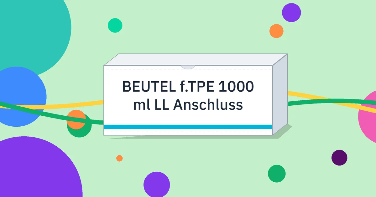 Symbolbild: Packung mit der Aufschrift BEUTEL f.TPE 1000 ml LL Anschluss (PZN 07331639) – Verfügbarkeit und Bezug in Apotheken in Frankfurt am Main