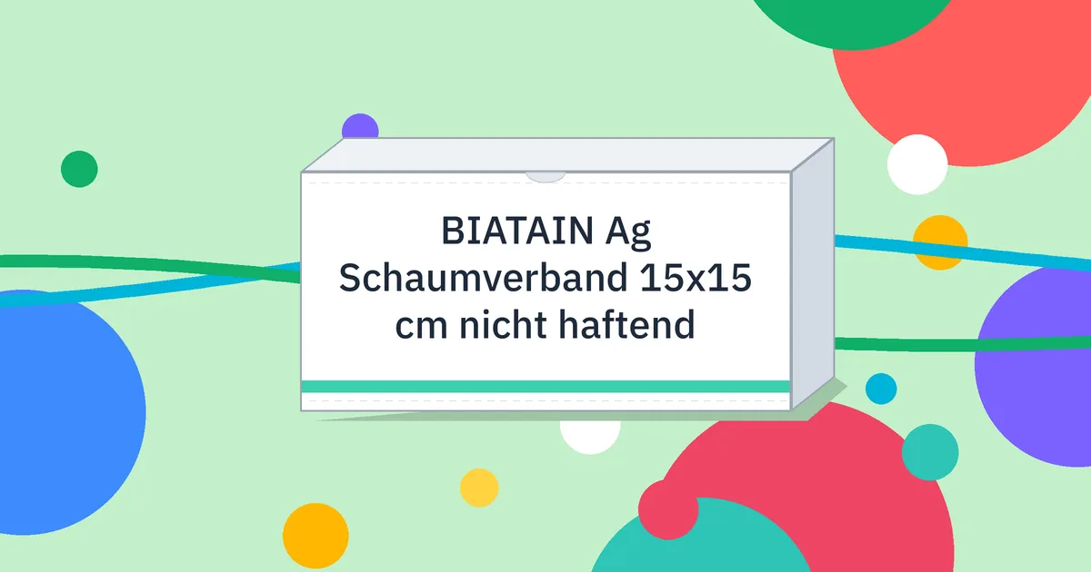 Symbolbild: Packung mit der Aufschrift BIATAIN Ag Schaumverband 15x15 cm nicht haftend (PZN 18087786) – Verfügbarkeit und Bezug in Apotheken in Frankfurt am Main