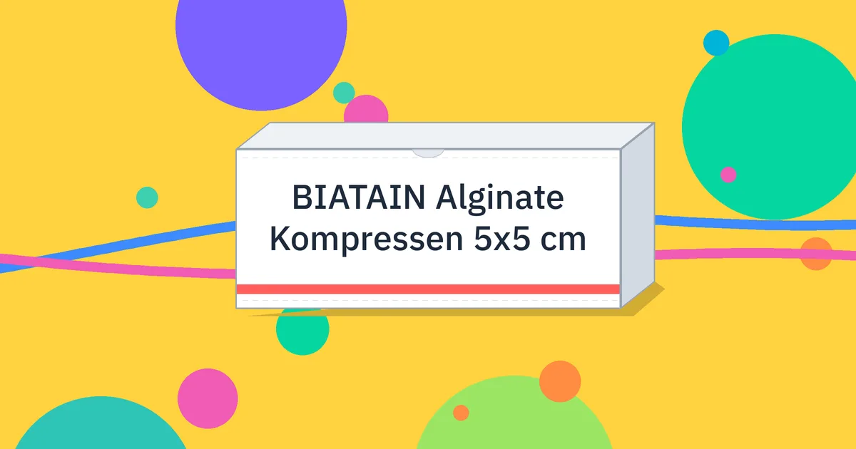 Symbolbild: Packung mit der Aufschrift BIATAIN Alginate Kompressen 5x5 cm (PZN 18775977) – Verfügbarkeit und Bezug in Apotheken in Frankfurt am Main
