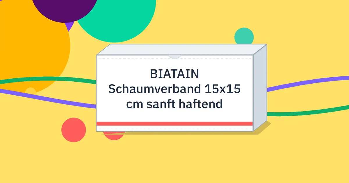 Symbolbild: Packung mit der Aufschrift BIATAIN Schaumverband 15x15 cm sanft haftend (PZN 19699014) – Verfügbarkeit und Bezug in Apotheken in Frankfurt am Main