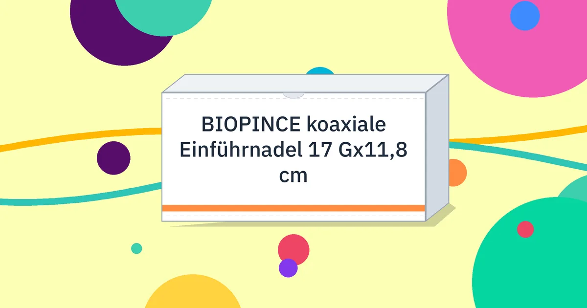 Symbolbild: Packung mit der Aufschrift BIOPINCE koaxiale Einführnadel 17 Gx11,8 cm (PZN 06769374) – Verfügbarkeit und Bezug in Apotheken in Frankfurt am Main