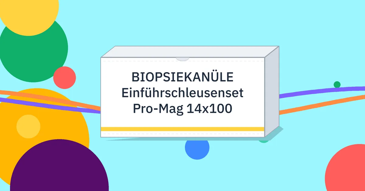 Symbolbild: Packung mit der Aufschrift BIOPSIEKANÜLE Einführschleusenset Pro-Mag 14x100 (PZN 03685530) – Verfügbarkeit und Bezug in Apotheken in Frankfurt am Main