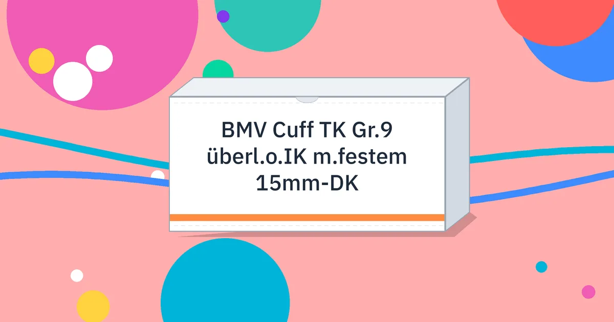 Symbolbild: Packung mit der Aufschrift BMV Cuff TK Gr.9 überl.o.IK m.festem 15mm-DK (PZN 18848630) – Verfügbarkeit und Bezug in Apotheken in Frankfurt am Main