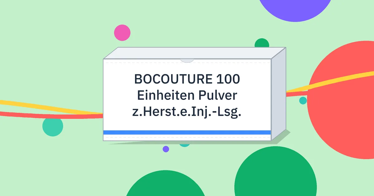 Symbolbild: Packung mit der Aufschrift BOCOUTURE 100 Einheiten Pulver z.Herst.e.Inj.-Lsg. (PZN 18186459) – Verfügbarkeit und Bezug in Apotheken in Frankfurt am Main