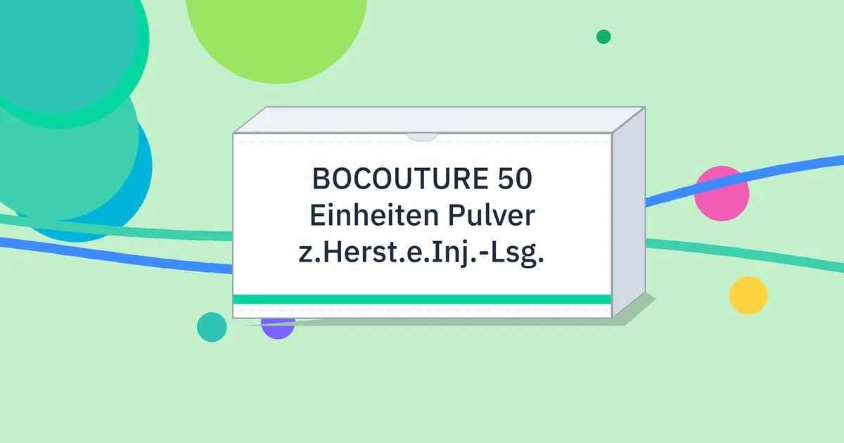 Symbolbild: Packung mit der Aufschrift BOCOUTURE 50 Einheiten Pulver z.Herst.e.Inj.-Lsg. (PZN 15391785) – Verfügbarkeit und Bezug in Apotheken in Frankfurt am Main