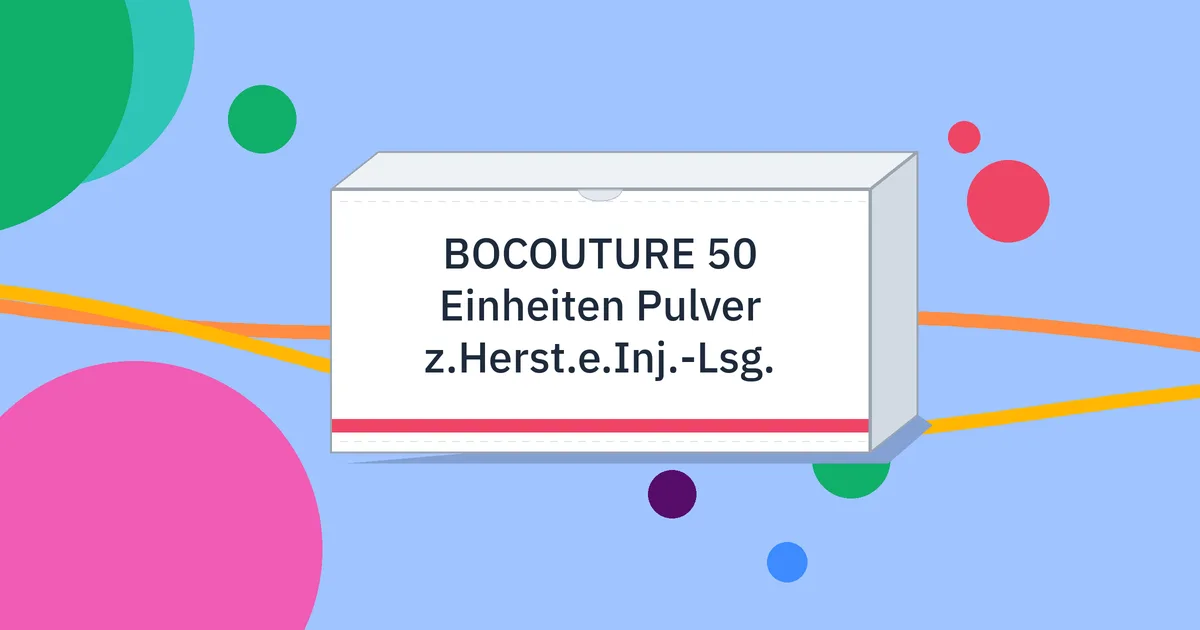 Symbolbild: Packung mit der Aufschrift BOCOUTURE 50 Einheiten Pulver z.Herst.e.Inj.-Lsg. (PZN 16887821) – Verfügbarkeit und Bezug in Apotheken in Frankfurt am Main