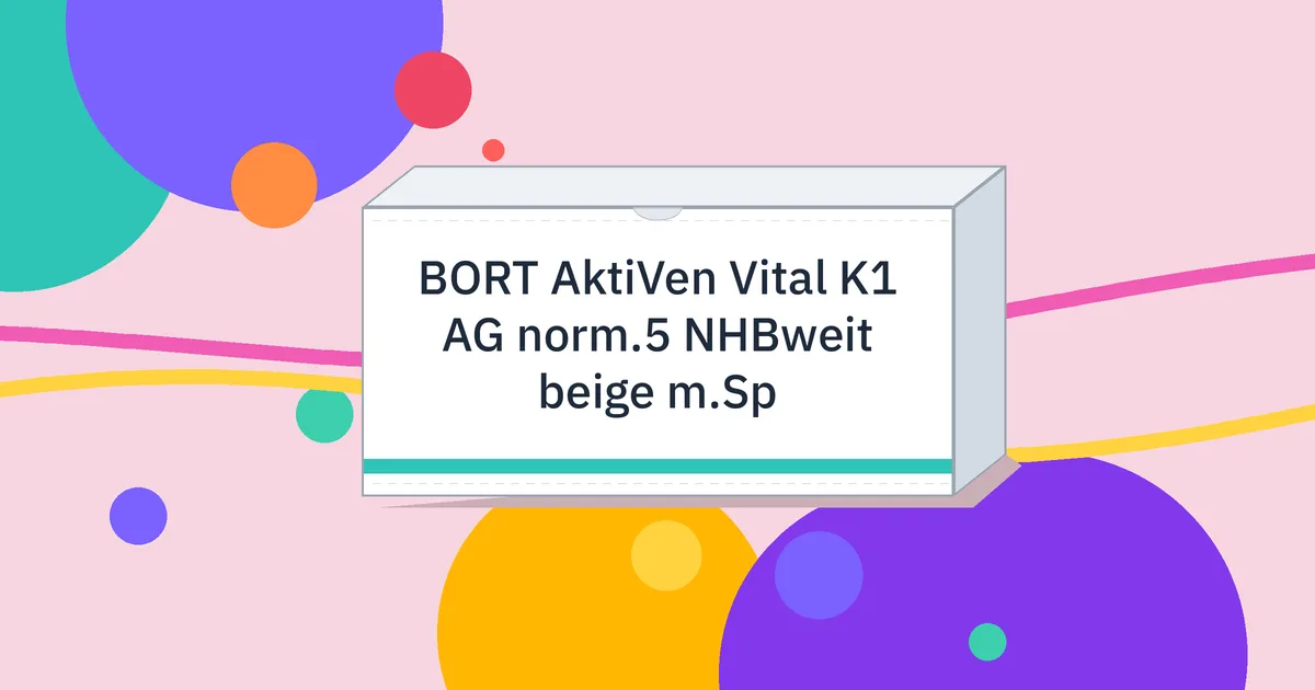 Symbolbild: Packung mit der Aufschrift BORT AktiVen Vital K1 AG norm.5 NHBweit beige m.Sp (PZN 13731260) – Verfügbarkeit und Bezug in Apotheken in Frankfurt am Main