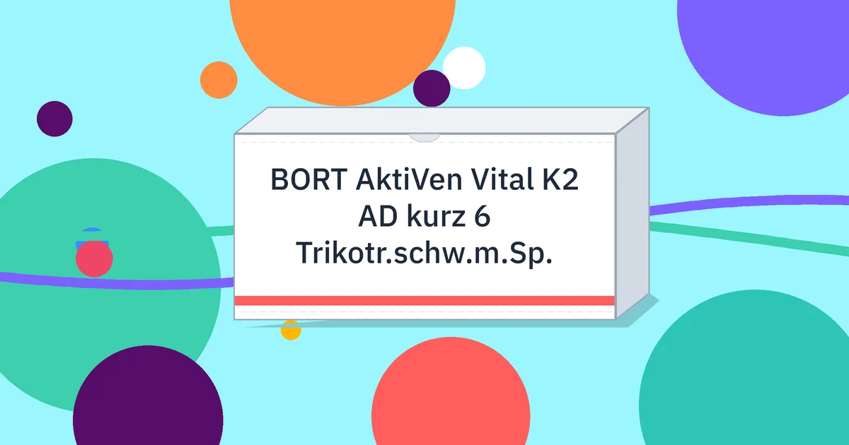 Symbolbild: Packung mit der Aufschrift BORT AktiVen Vital K2 AD kurz 6 Trikotr.schw.m.Sp. (PZN 12549889) – Verfügbarkeit und Bezug in Apotheken in Frankfurt am Main