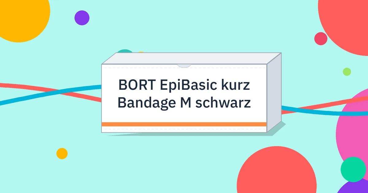Symbolbild: Packung mit der Aufschrift BORT EpiBasic kurz Bandage M schwarz (PZN 15255906) – Verfügbarkeit und Bezug in Apotheken in Frankfurt am Main