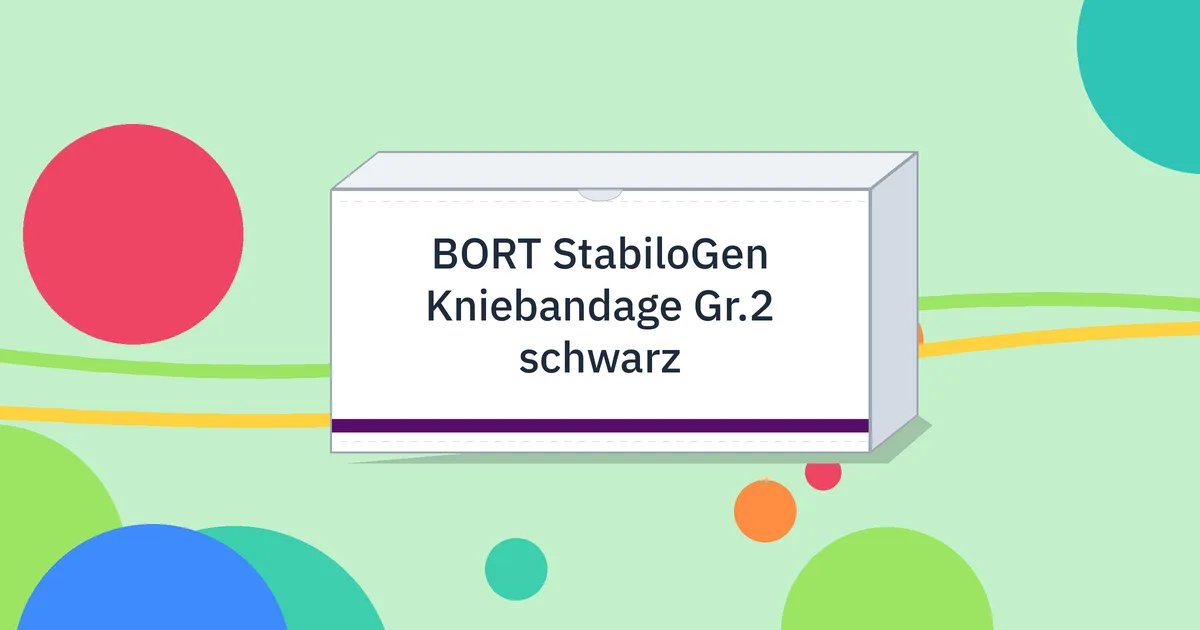 Symbolbild: Packung mit der Aufschrift BORT StabiloGen Kniebandage Gr.2 schwarz (PZN 16846377) – Verfügbarkeit und Bezug in Apotheken in Frankfurt am Main