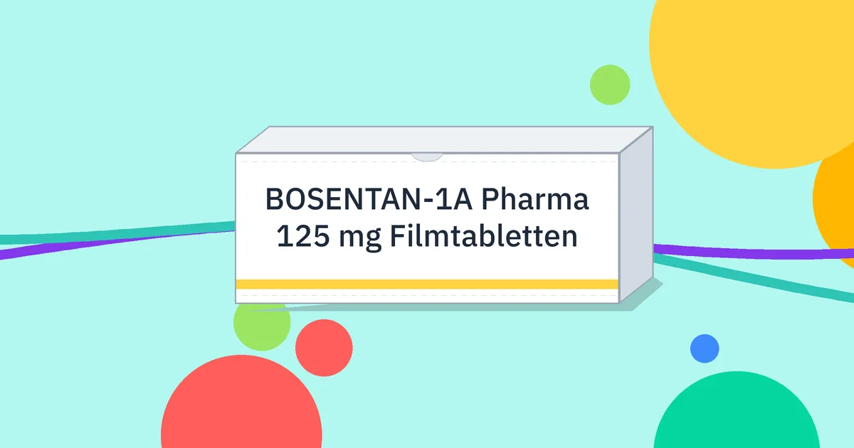 Symbolbild: Packung mit der Aufschrift BOSENTAN-1A Pharma 125 mg Filmtabletten (PZN 13231793) – Verfügbarkeit und Bezug in Apotheken in Frankfurt am Main