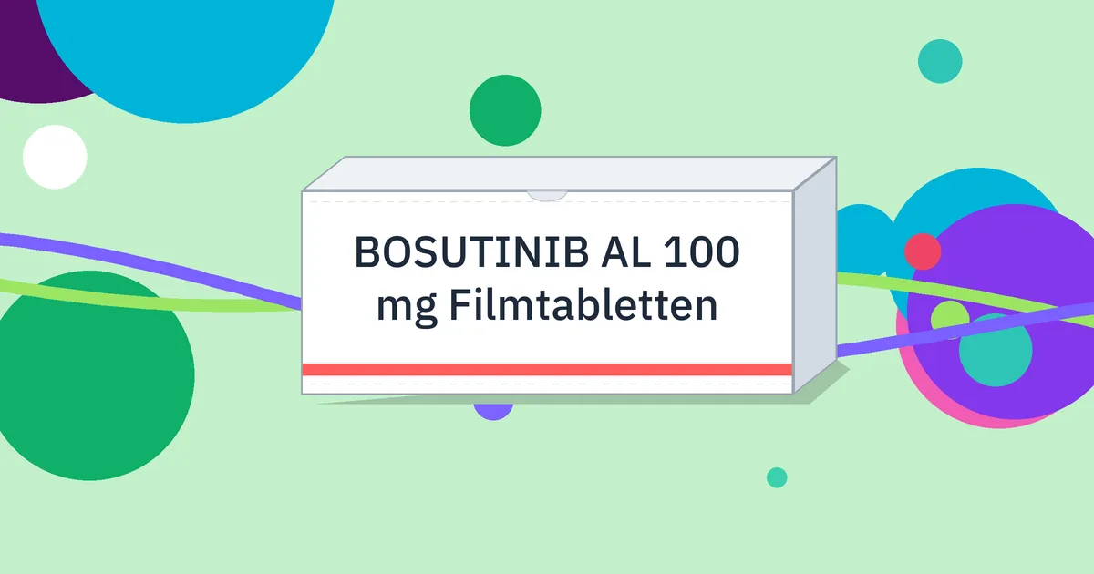 Symbolbild: Packung mit der Aufschrift BOSUTINIB AL 100 mg Filmtabletten (PZN 19199978) – Verfügbarkeit und Bezug in Apotheken in Frankfurt am Main