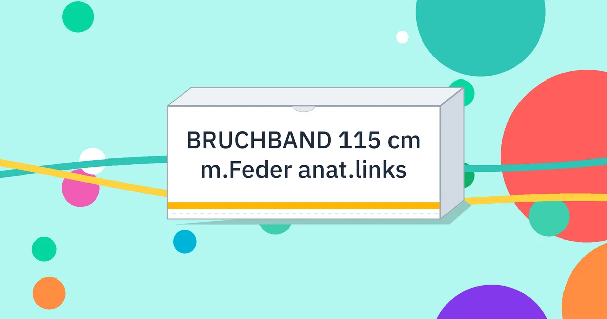 Symbolbild: Packung mit der Aufschrift BRUCHBAND 115 cm m.Feder anat.links (PZN 02007549) – Verfügbarkeit und Bezug in Apotheken in Frankfurt am Main