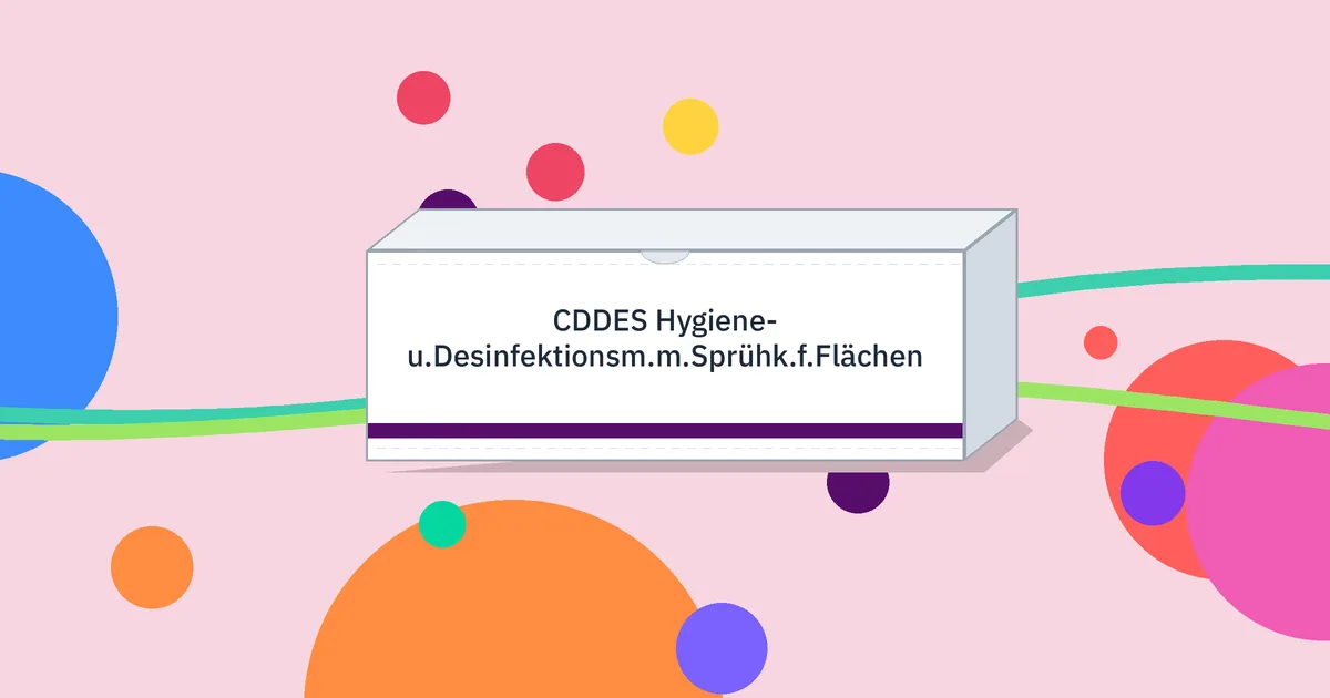 Symbolbild: Packung mit der Aufschrift CDDES Hygiene-u.Desinfektionsm.m.Sprühk.f.Flächen (PZN 17523179) – Verfügbarkeit und Bezug in Apotheken in Frankfurt am Main