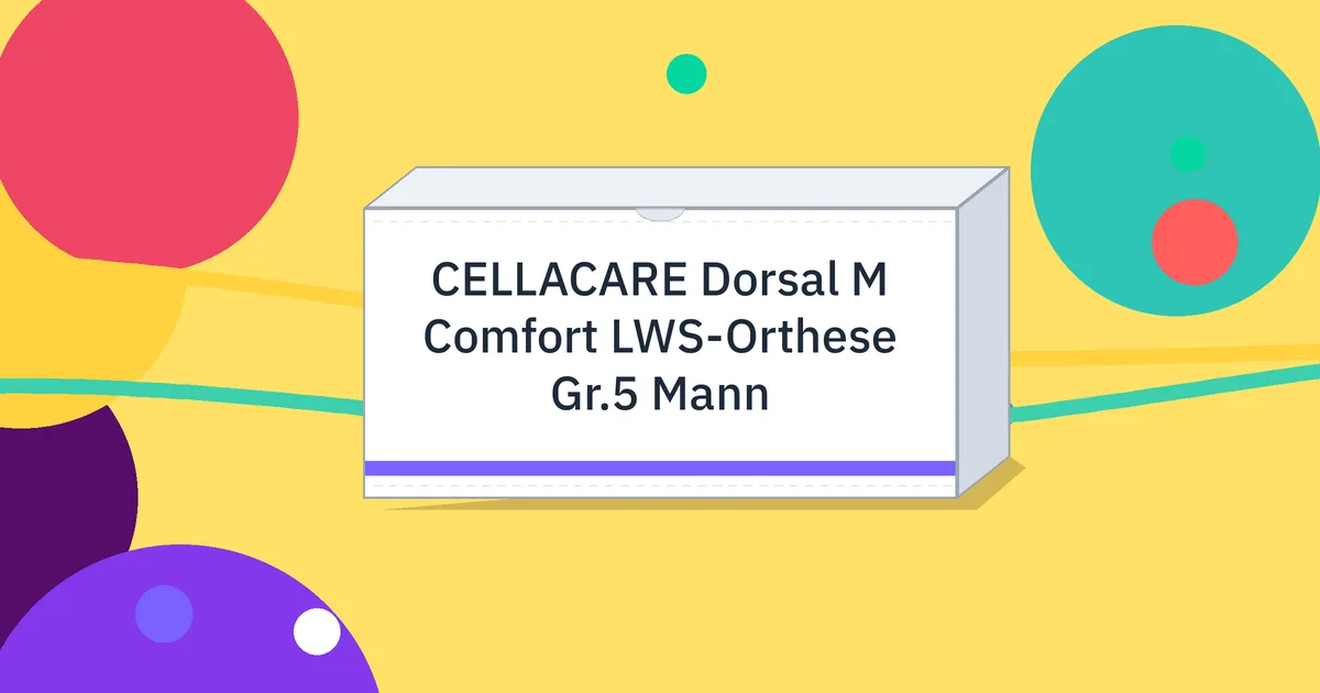 Symbolbild: Packung mit der Aufschrift CELLACARE Dorsal M Comfort LWS-Orthese Gr.5 Mann (PZN 14253302) – Verfügbarkeit und Bezug in Apotheken in Frankfurt am Main