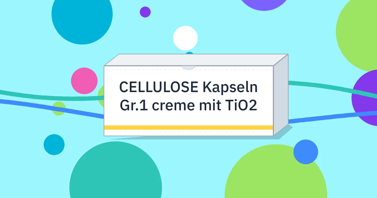 Symbolbild: Packung mit der Aufschrift CELLULOSE Kapseln Gr.1 creme mit TiO2 (PZN 18770678) – Verfügbarkeit und Bezug in Apotheken in Frankfurt am Main