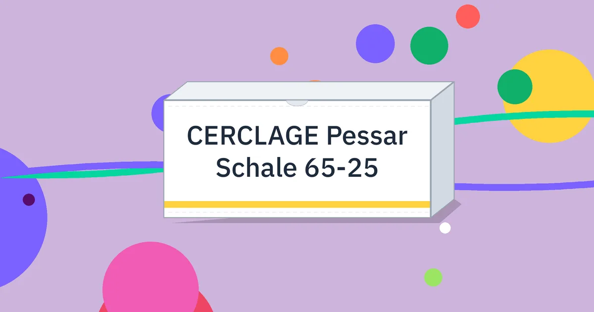Symbolbild: Packung mit der Aufschrift CERCLAGE Pessar Schale 65-25 (PZN 04570361) – Verfügbarkeit und Bezug in Apotheken in Frankfurt am Main