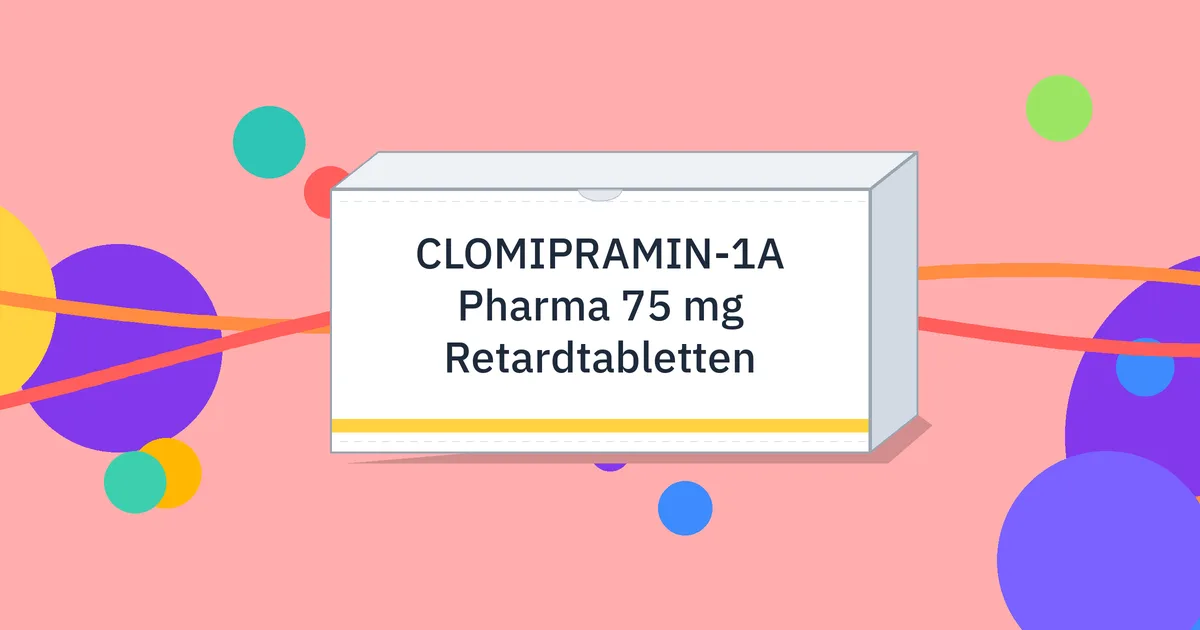 Symbolbild: Packung mit der Aufschrift CLOMIPRAMIN-1A Pharma 75 mg Retardtabletten (PZN 14128956) – Verfügbarkeit und Bezug in Apotheken in Frankfurt am Main