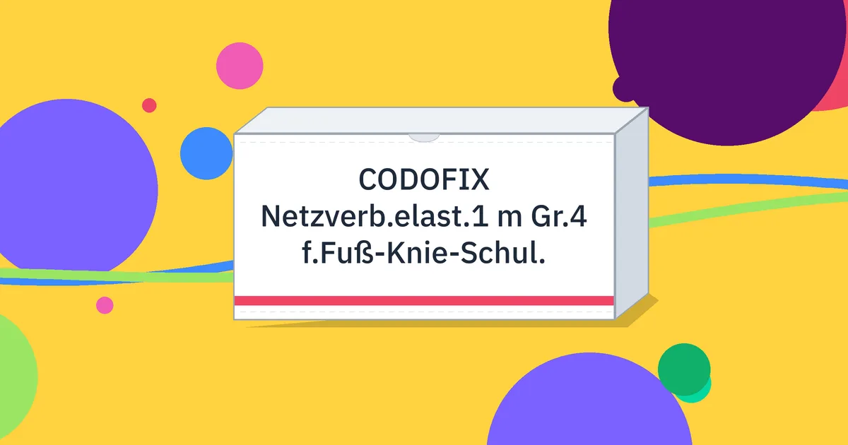 Symbolbild: Packung mit der Aufschrift CODOFIX Netzverb.elast.1 m Gr.4 f.Fuß-Knie-Schul. (PZN 13598097) – Verfügbarkeit und Bezug in Apotheken in Frankfurt am Main