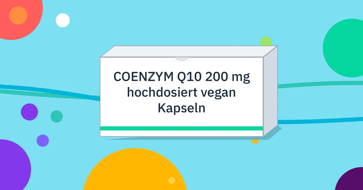 Symbolbild: Packung mit der Aufschrift COENZYM Q10 200 mg hochdosiert vegan Kapseln (PZN 18331789) – Verfügbarkeit und Bezug in Apotheken in Frankfurt am Main