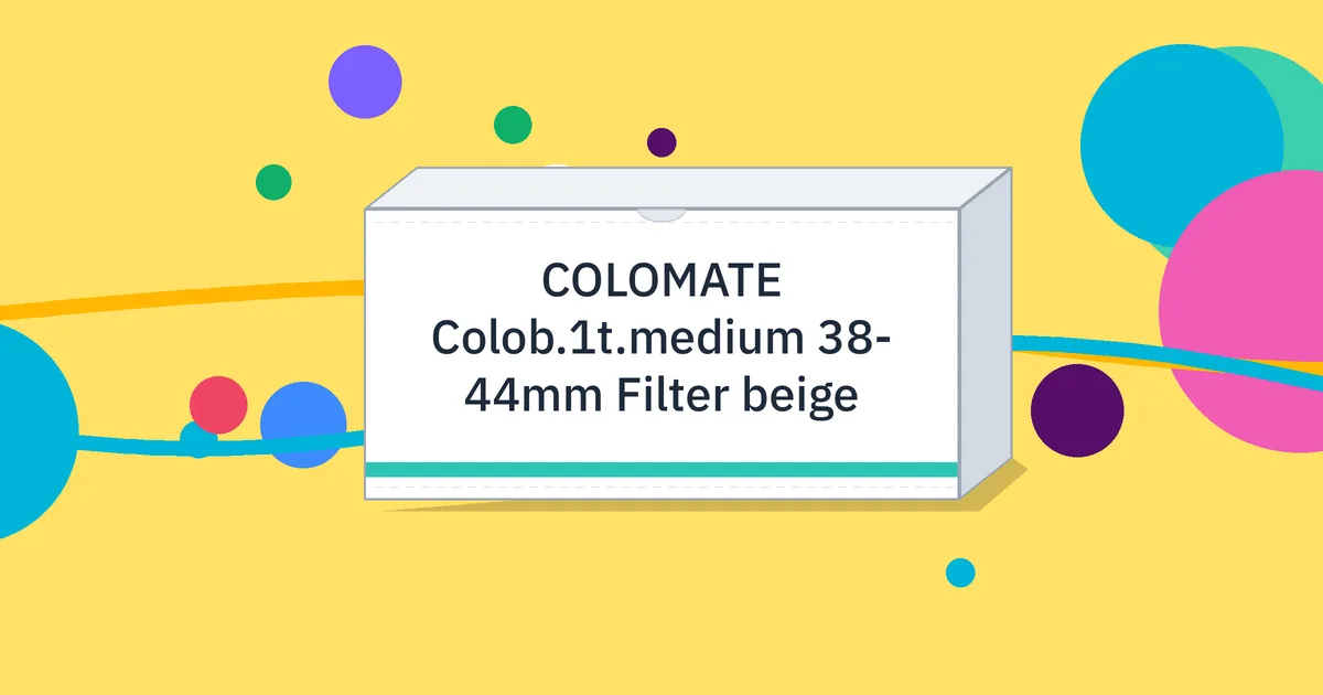 Symbolbild: Packung mit der Aufschrift COLOMATE Colob.1t.medium 38-44mm Filter beige (PZN 03740401) – Verfügbarkeit und Bezug in Apotheken in Frankfurt am Main