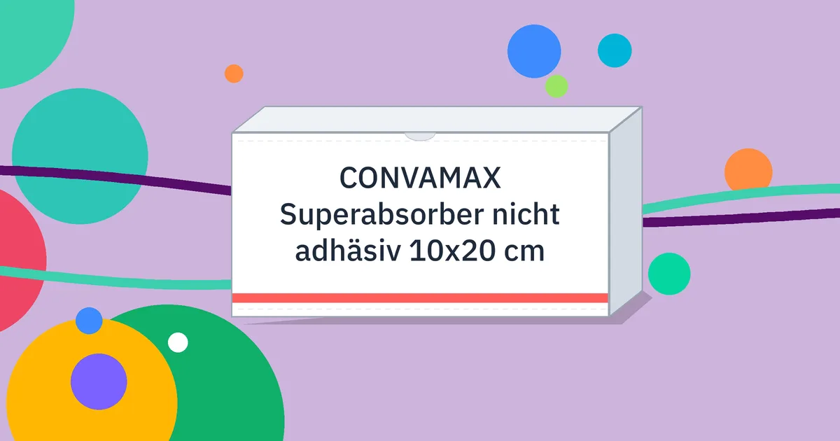 Symbolbild: Packung mit der Aufschrift CONVAMAX Superabsorber nicht adhäsiv 10x20 cm (PZN 18037587) – Verfügbarkeit und Bezug in Apotheken in Frankfurt am Main