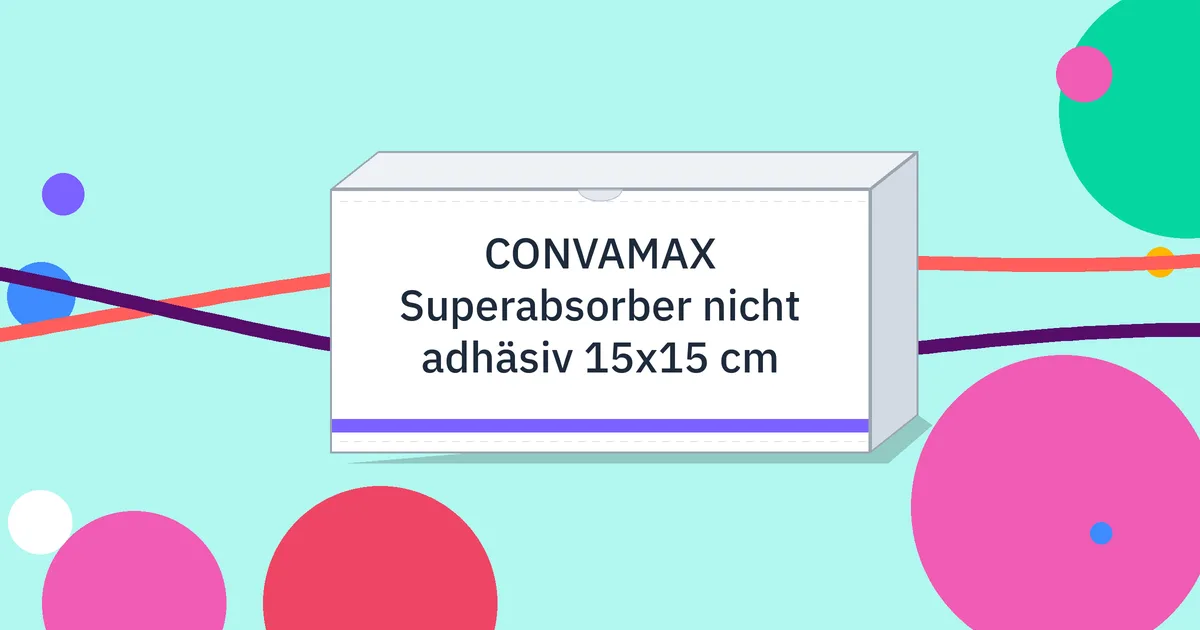 Symbolbild: Packung mit der Aufschrift CONVAMAX Superabsorber nicht adhäsiv 15x15 cm (PZN 18037601) – Verfügbarkeit und Bezug in Apotheken in Frankfurt am Main