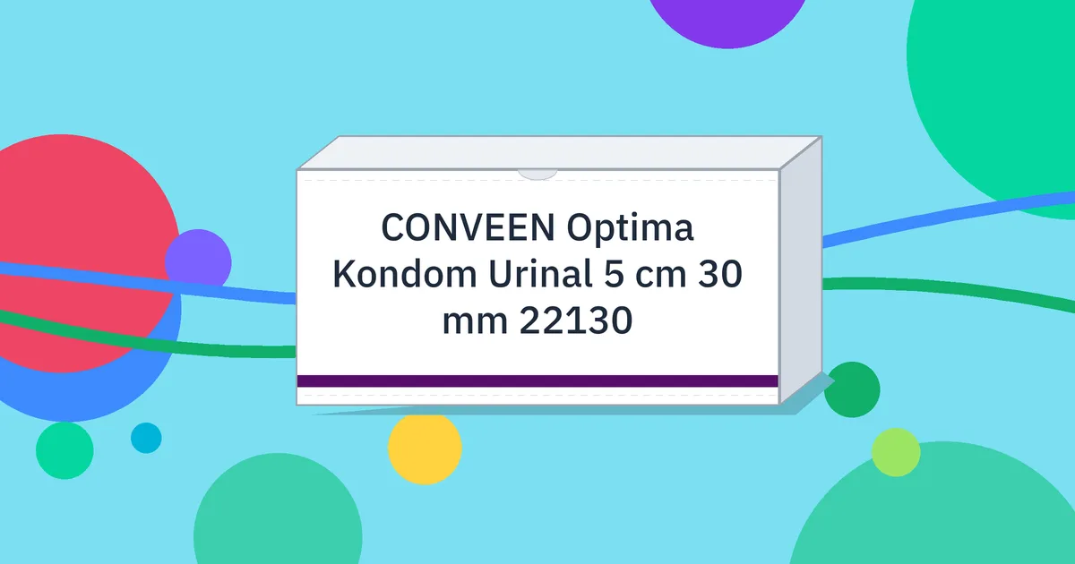 Symbolbild: Packung mit der Aufschrift CONVEEN Optima Kondom Urinal 5 cm 30 mm 22130 (PZN 02326651) – Verfügbarkeit und Bezug in Apotheken in Frankfurt am Main