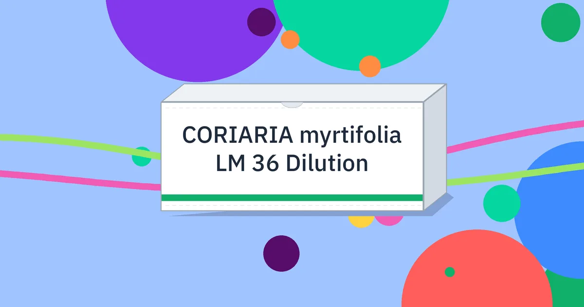 Symbolbild: Packung mit der Aufschrift CORIARIA myrtifolia LM 36 Dilution (PZN 13451916) – Verfügbarkeit und Bezug in Apotheken in Frankfurt am Main