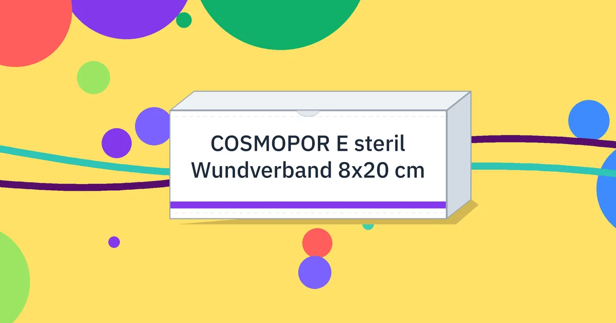 Symbolbild: Packung mit der Aufschrift COSMOPOR E steril Wundverband 8x20 cm (PZN 17669322) – Verfügbarkeit und Bezug in Apotheken in Frankfurt am Main