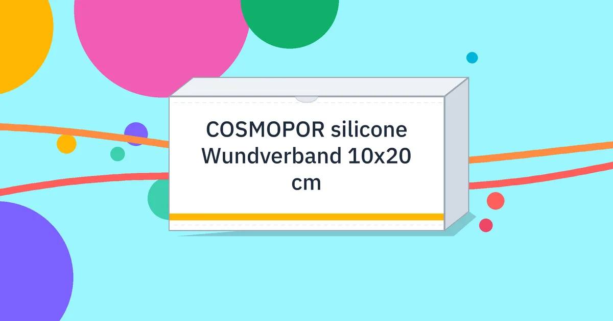 Symbolbild: Packung mit der Aufschrift COSMOPOR silicone Wundverband 10x20 cm (PZN 18729902) – Verfügbarkeit und Bezug in Apotheken in Frankfurt am Main