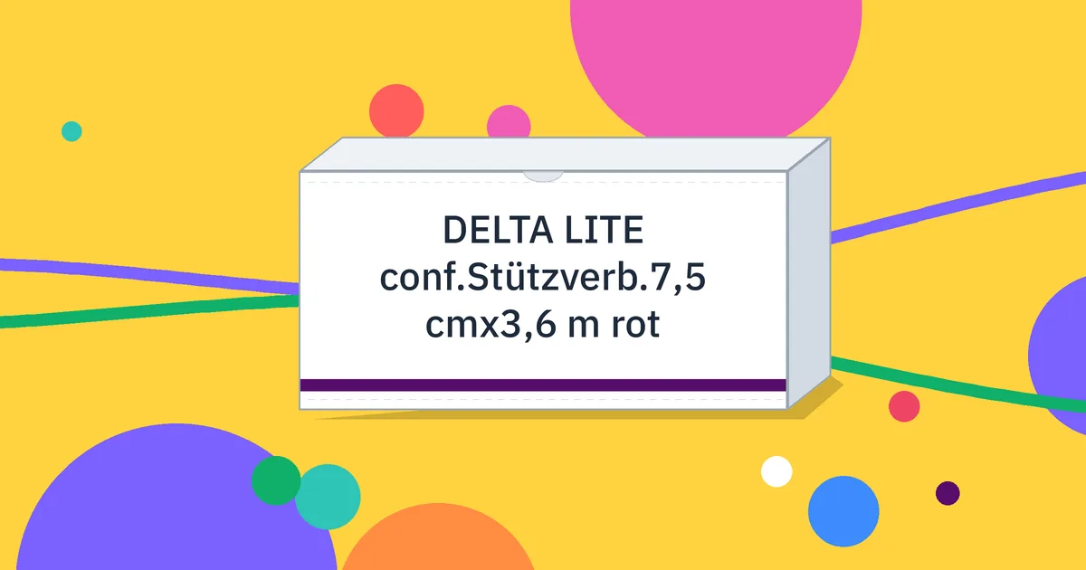 Symbolbild: Packung mit der Aufschrift DELTA LITE conf.Stützverb.7,5 cmx3,6 m rot (PZN 04252684) – Verfügbarkeit und Bezug in Apotheken in Frankfurt am Main