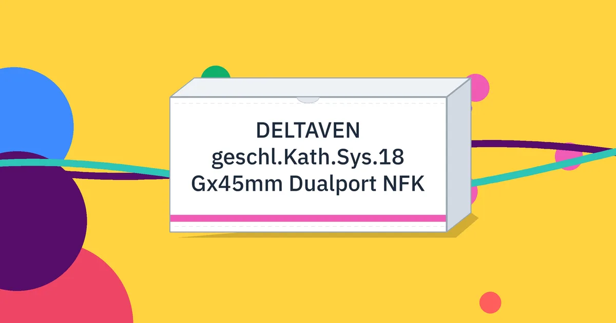 Symbolbild: Packung mit der Aufschrift DELTAVEN geschl.Kath.Sys.18 Gx45mm Dualport NFK (PZN 13977794) – Verfügbarkeit und Bezug in Apotheken in Frankfurt am Main