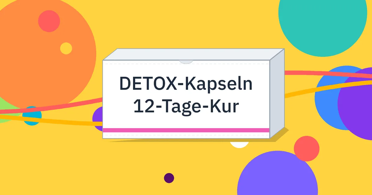 Symbolbild: Packung mit der Aufschrift DETOX-Kapseln 12-Tage-Kur (PZN 01842913) – Verfügbarkeit und Bezug in Apotheken in Frankfurt am Main