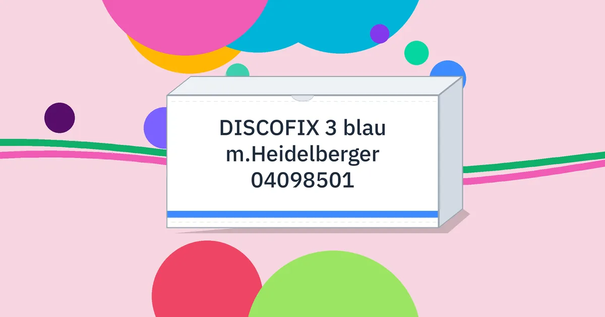 Symbolbild: Packung mit der Aufschrift DISCOFIX 3 blau m.Heidelberger 04098501 (PZN 07128507) – Verfügbarkeit und Bezug in Apotheken in Frankfurt am Main