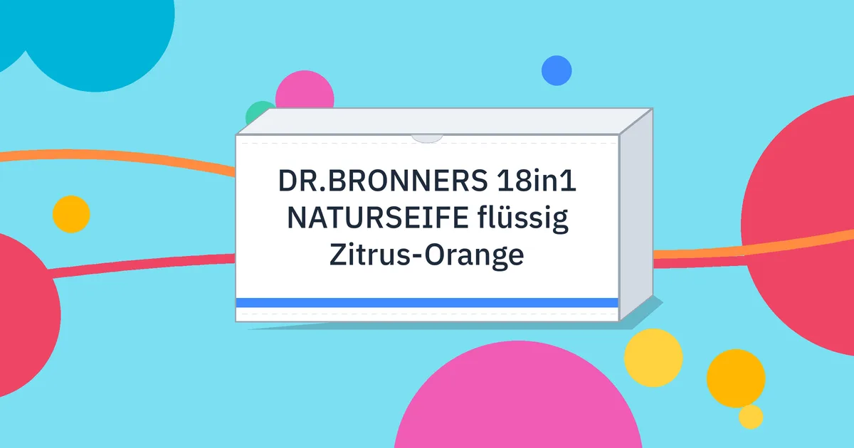 Symbolbild: Packung mit der Aufschrift DR.BRONNERS 18in1 NATURSEIFE flüssig Zitrus-Orange (PZN 19241396) – Verfügbarkeit und Bezug in Apotheken in Frankfurt am Main